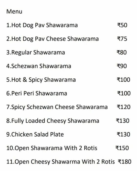 Menu of Shawarma Spot, Goregaon East, Mumbai