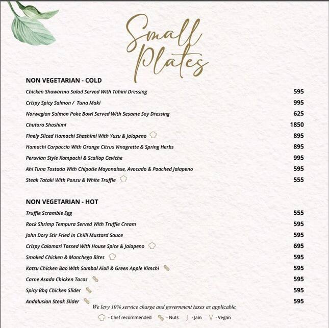 Menu at Asilo - St. Regis, Mumbai