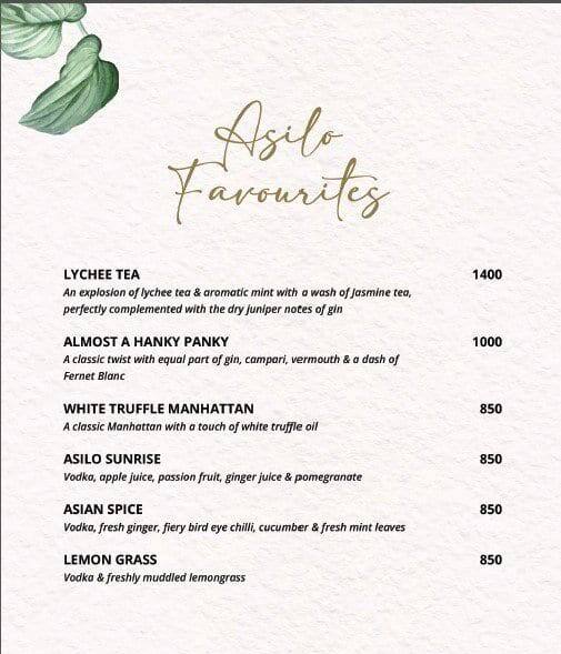 Menu at Asilo - St. Regis, Mumbai