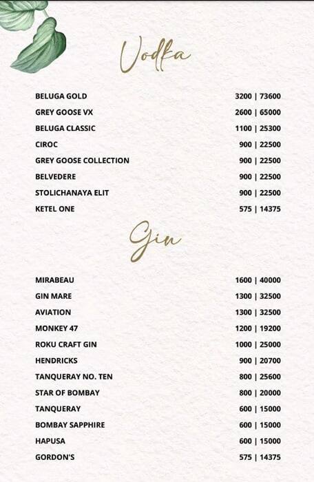 Menu at Asilo - St. Regis, Mumbai