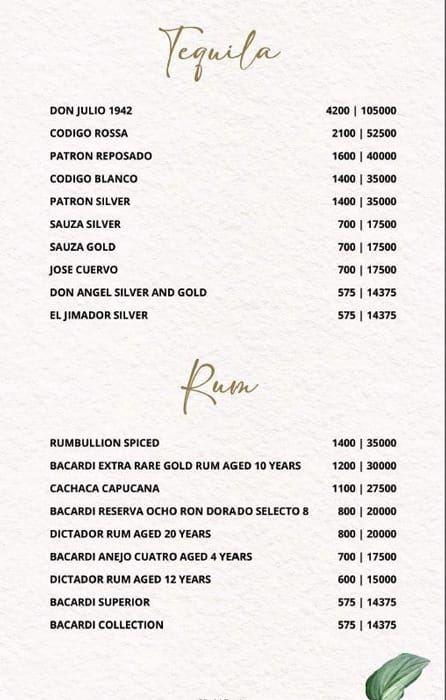 Menu at Asilo - St. Regis, Mumbai