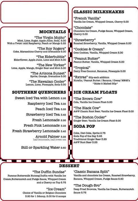 Menu at Stax restaurant, London