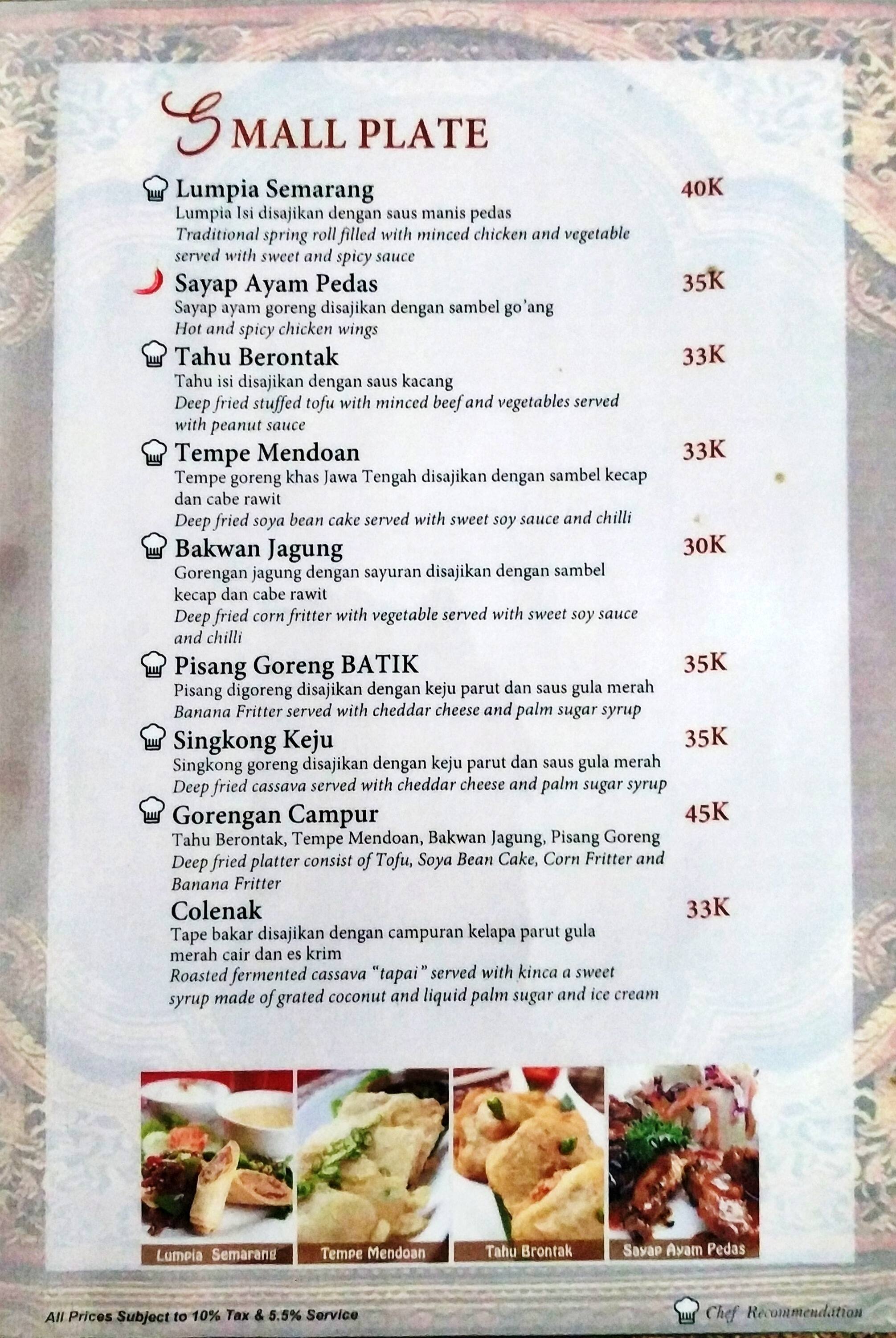 Menu at Kafe Batik cafe, South Jakarta, Pasar Raya Grande