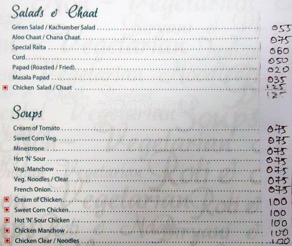 Menu at Flora, Ahmedabad