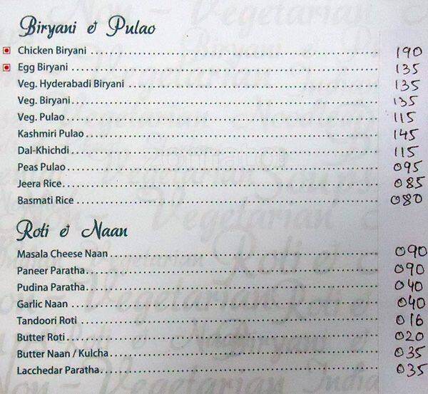 Menu at Flora, Ahmedabad