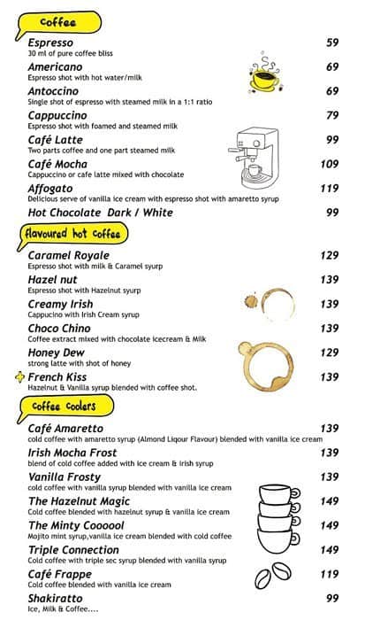 Menu at the D cafe and restaurant, Indore