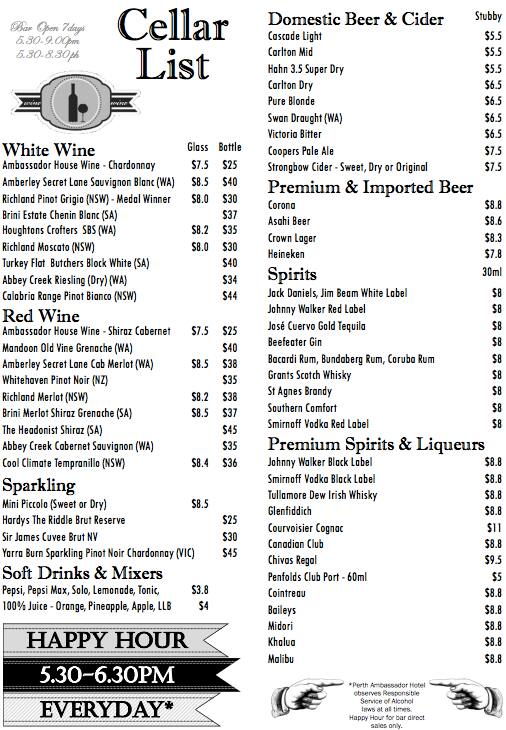 Menu at Cafe 196, Perth
