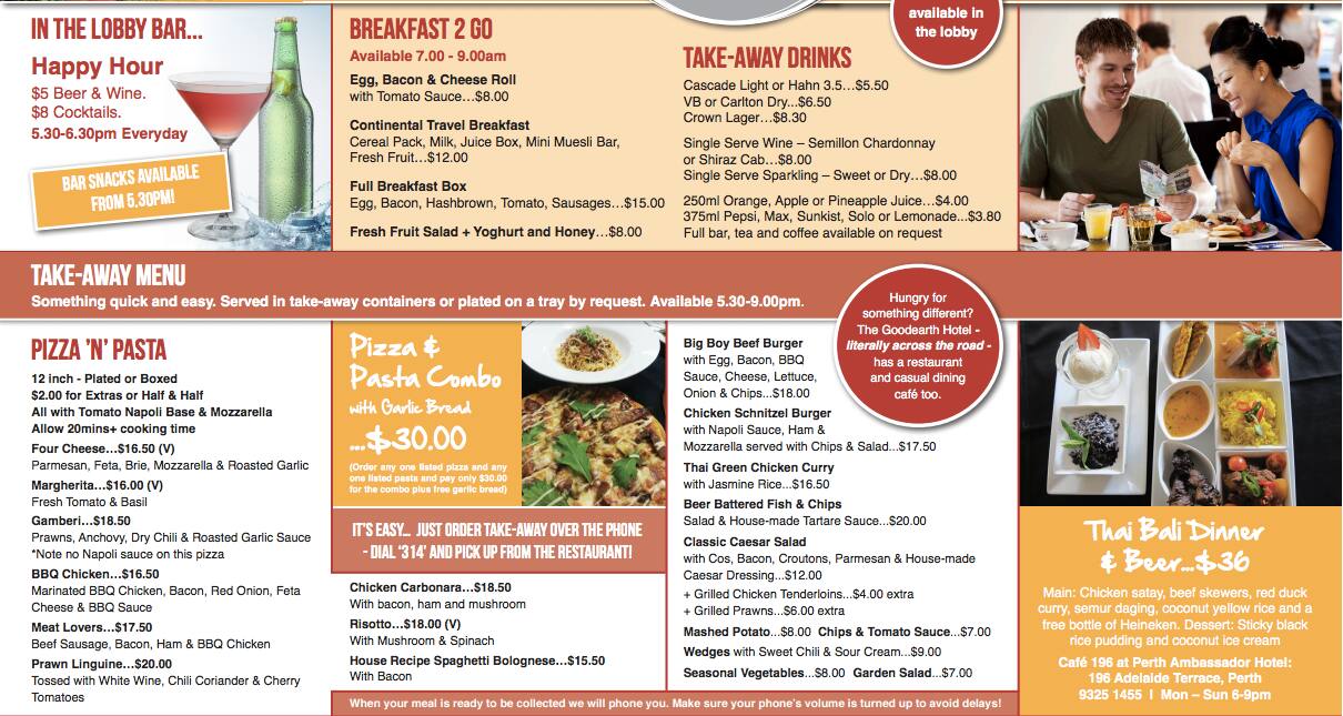 Menu at Cafe 196, Perth