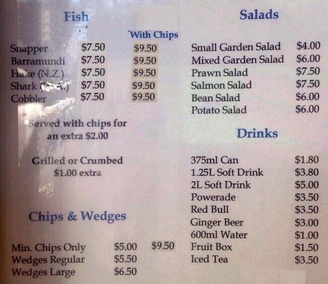 Menu at Fish Chips Bassendean restaurant, Bassendean