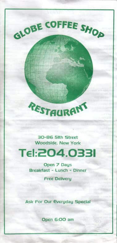 Menu at Globe Coffee Shop cafe, New York City