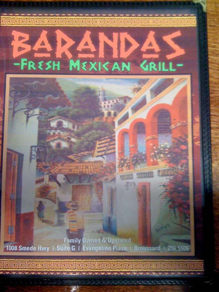 Menu at Barandas Fresh Mexican Grill, Broussard