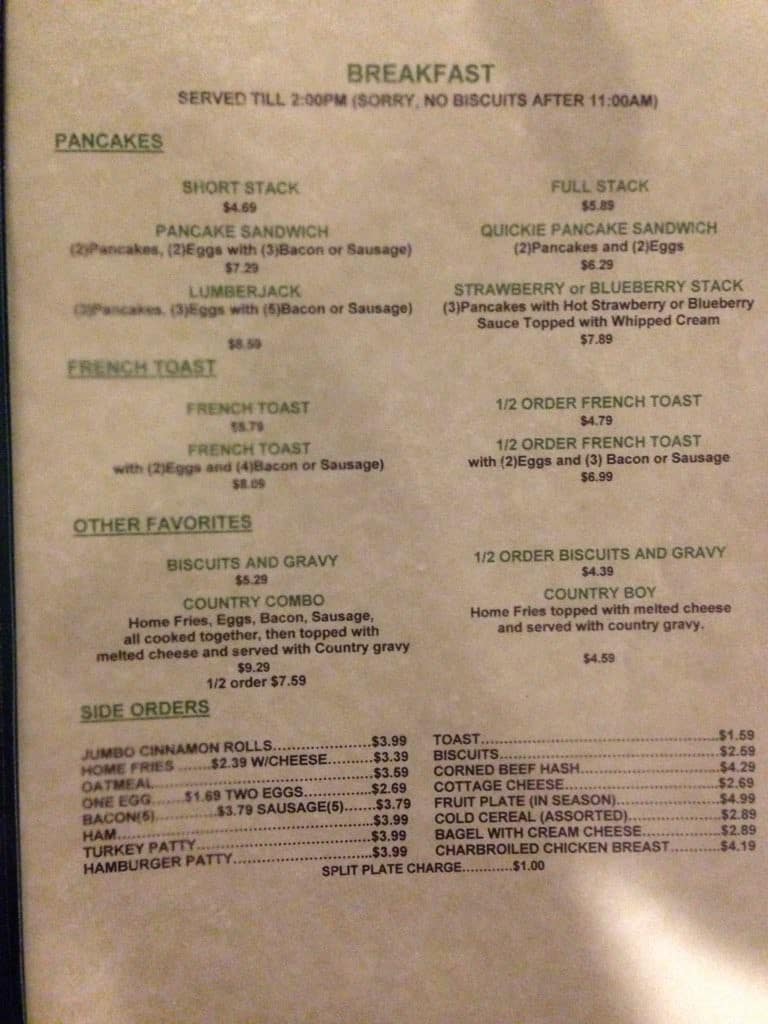 Menu at Cedar Glen Inn restaurant, Lake Arrowhead