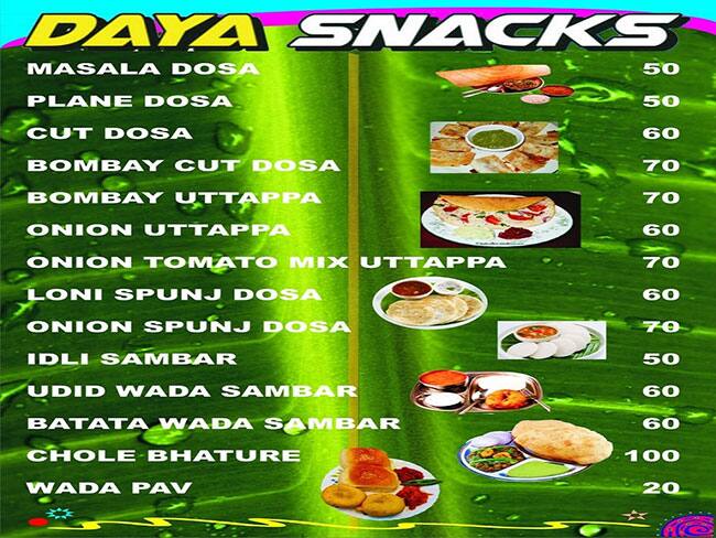 Menu of Daya Snacks, Kharadi, Pune