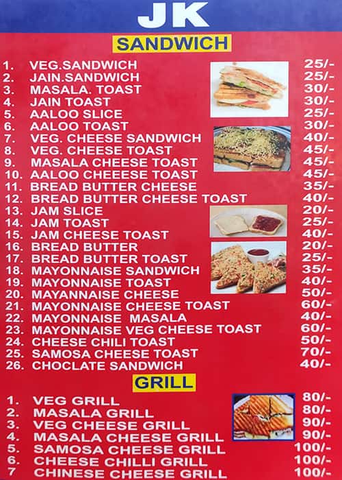 Menu of JK Fast Food, Dadar West, Mumbai