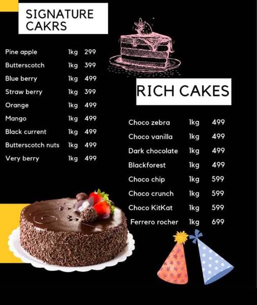 Menu of Sri Sai Cake Factory, Kukatpally, Hyderabad