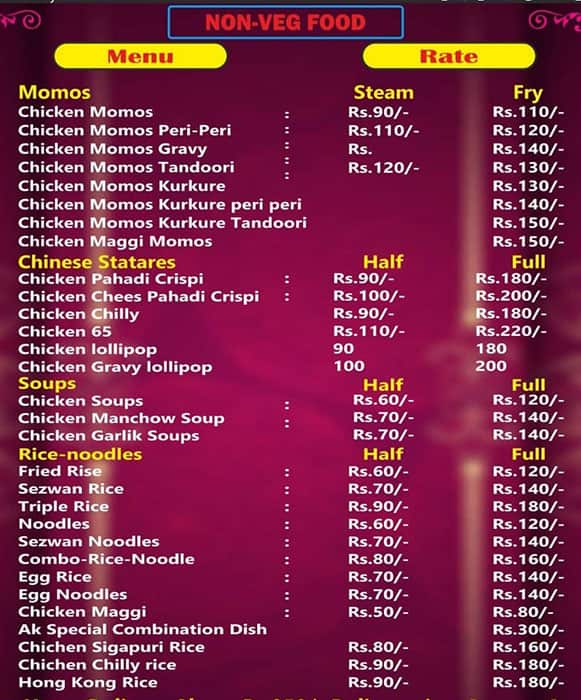 Menu of AK Aagri Momo And Chinese, Badlapur, Thane