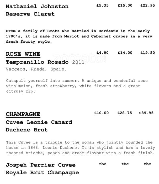 Menu at Loch Fyne restaurant, Cobham, 17 Portsmouth Rd