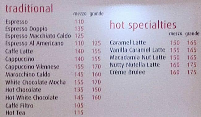 Menu at Illy Cafe Delizio, Makati