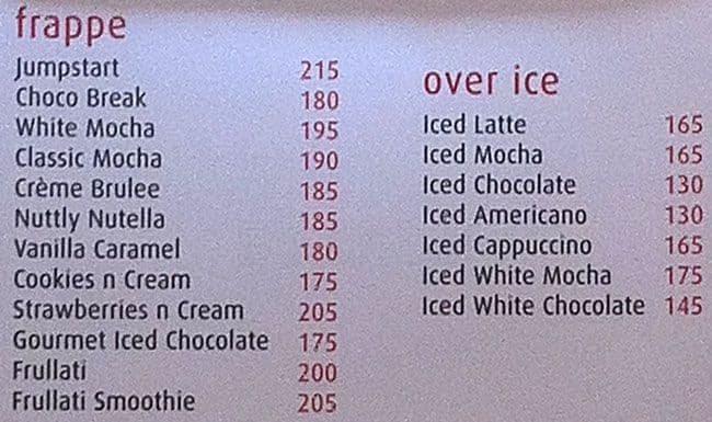 Menu at Illy Cafe Delizio, Makati