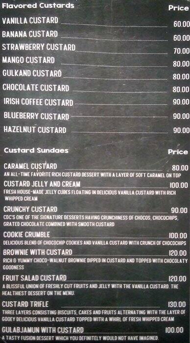 Menu at Café De Custard, Pune