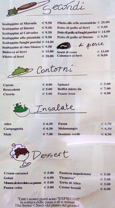 Carta del restaurante A Casa Di Alice Spaghetteria, Roma