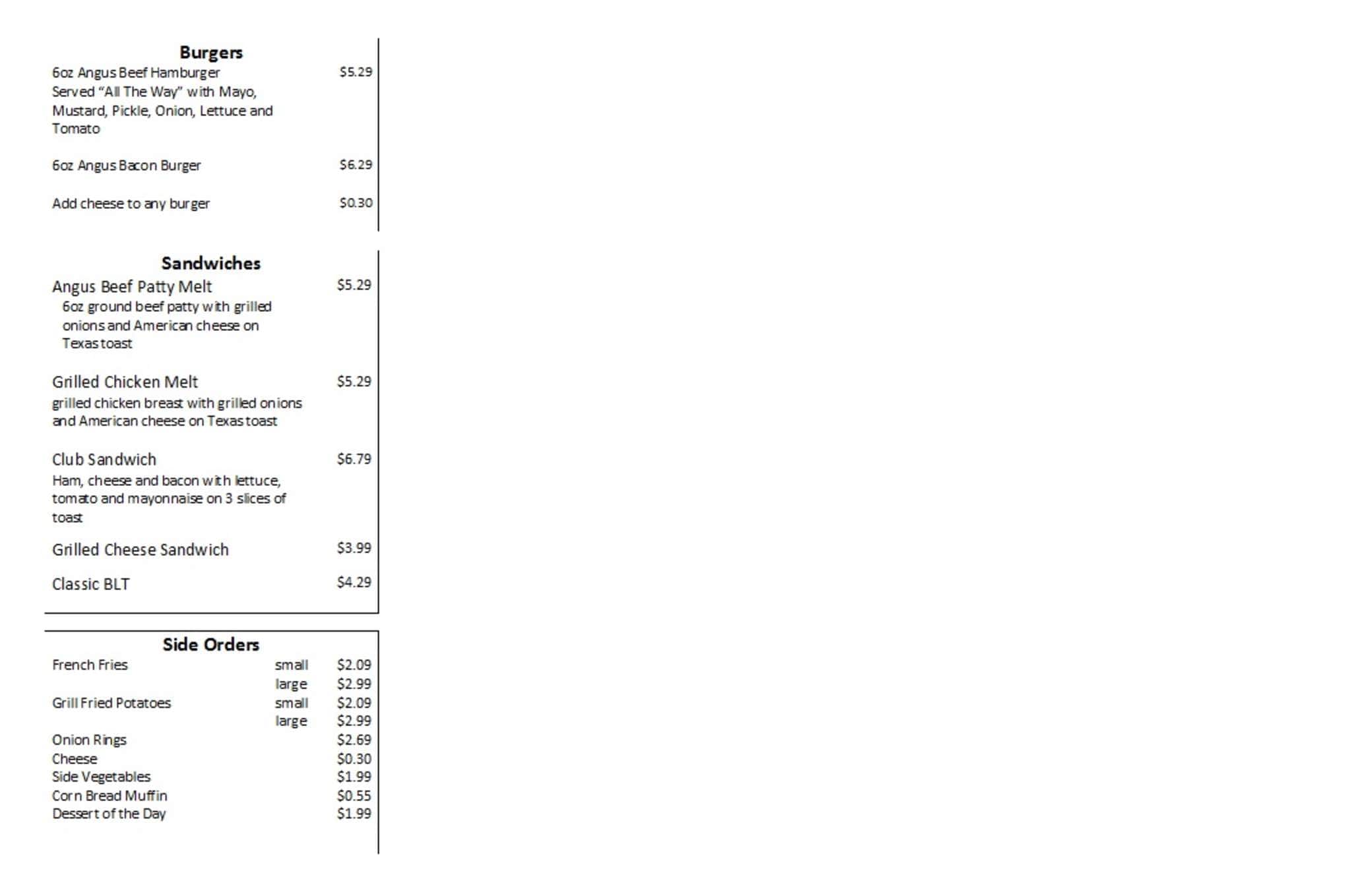 Menu at Meridian Street Cafe, Huntsville, Bailey Cove Rd SE Suite D3