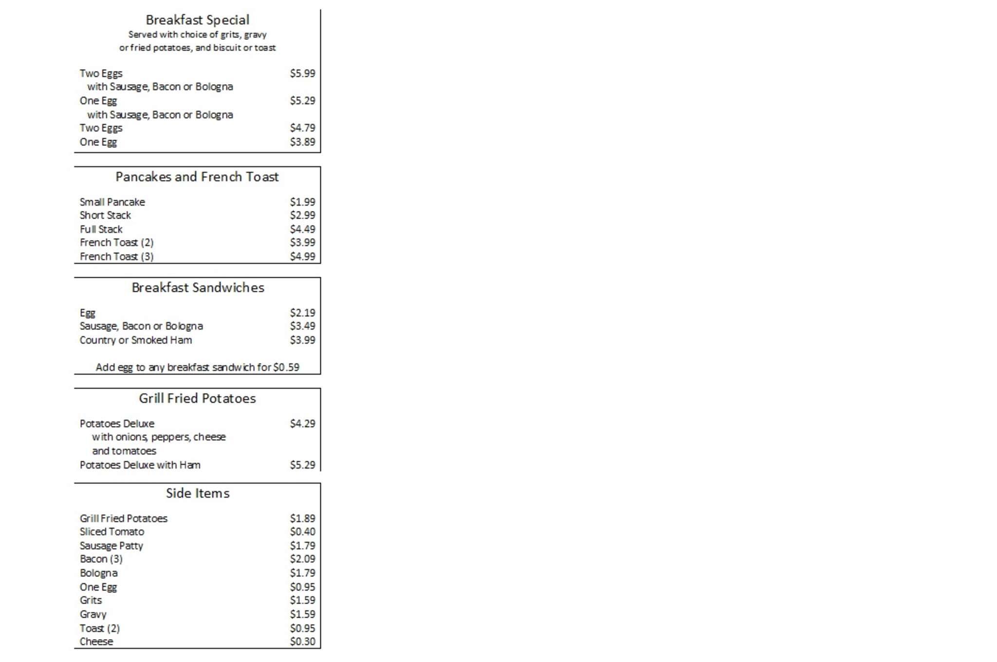 Menu at Meridian Street Cafe, Huntsville, Bailey Cove Rd SE Suite D3