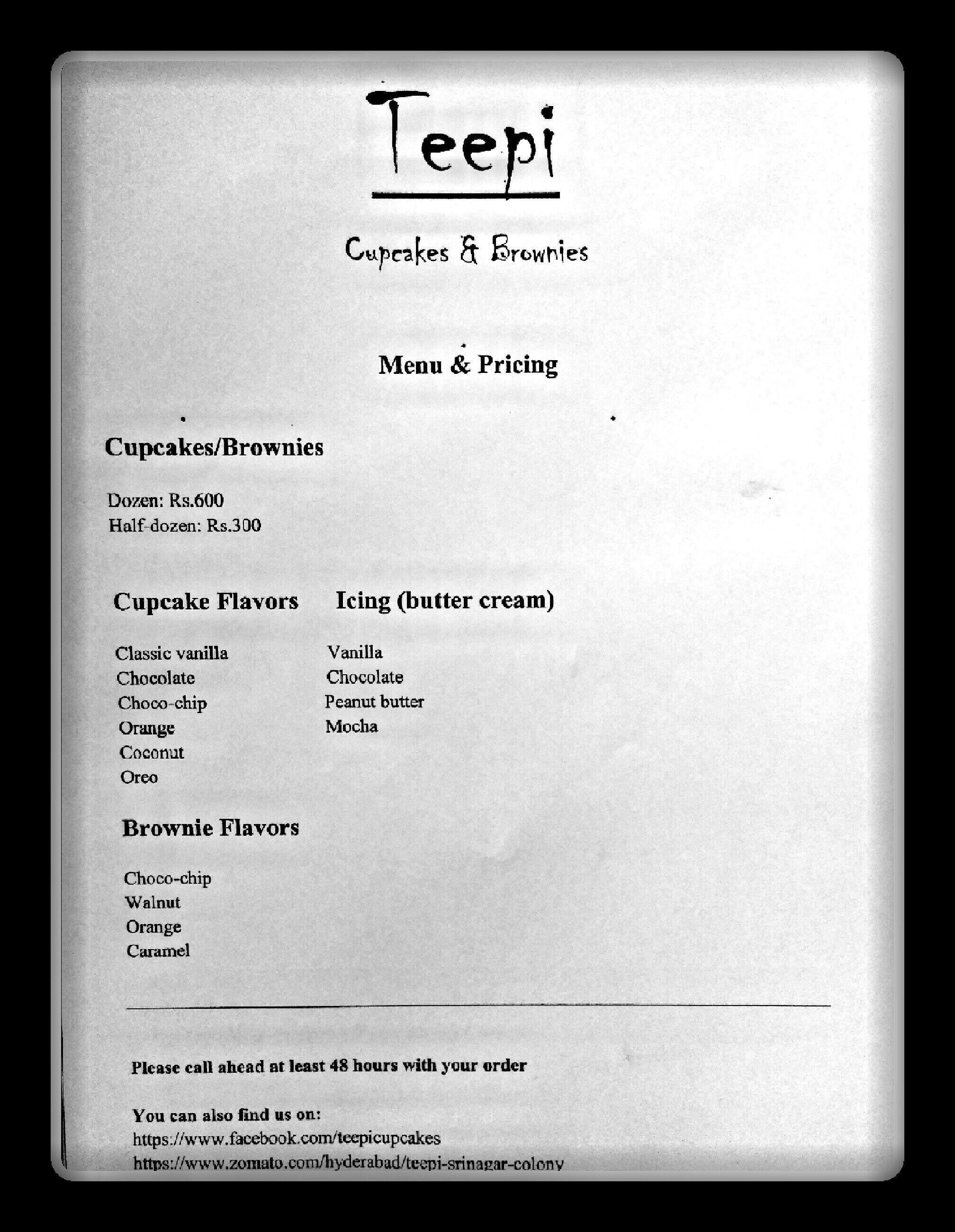 Teepi Menu, Menu for Teepi, Srinagar Colony, Hyderabad - Zomato