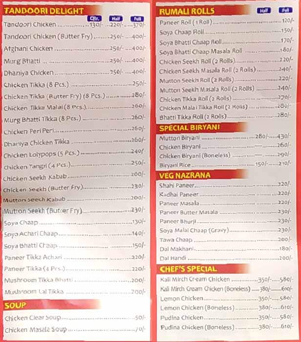 Menu of Oberoi's, Defence Colony, New Delhi
