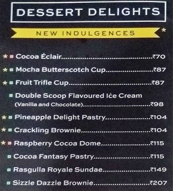 Menu at Coffee Day, Gwalior, Inside Deendayal Mall