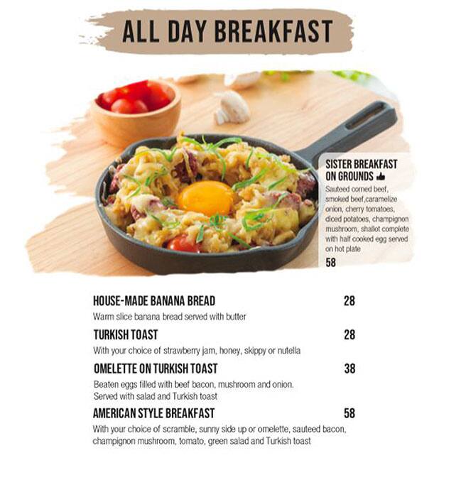 Menu at Sister Grounds cafe, North Jakarta
