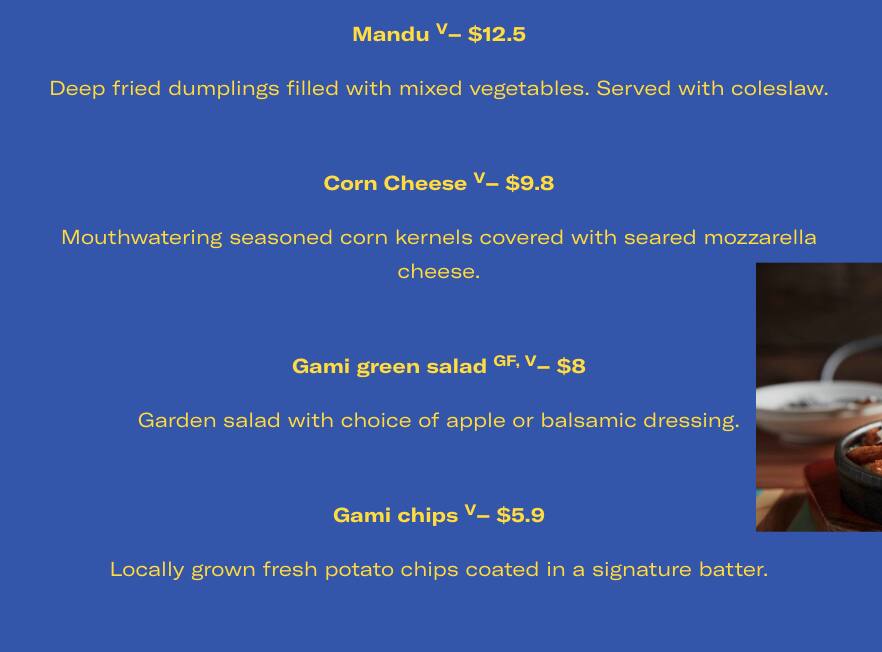 Menu at Gami Chicken & Beer restaurant, Canberra