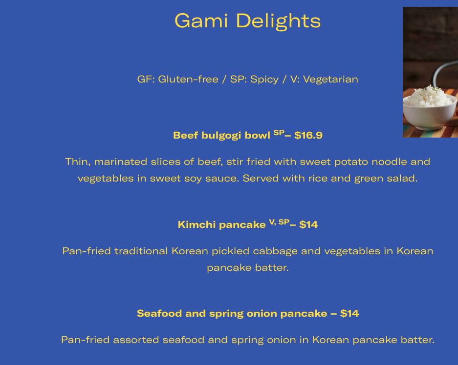 Menu at Gami Chicken & Beer restaurant, Canberra