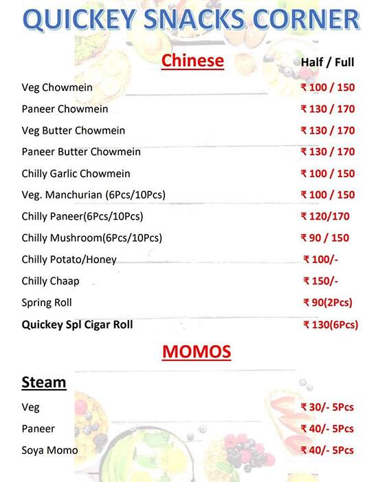Menu of Quickey Snacks Corner, Shalimar Bagh, New Delhi
