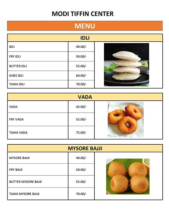 Menu at Modhi Ji Tiffin Centre, Hyderabad