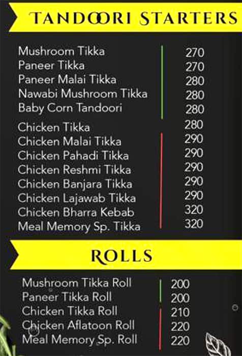 Menu of Meal Memory, Manpada, Thane West, Thane