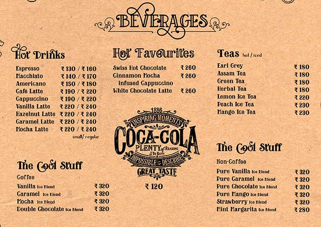 Menu at Café De Piccolo, Dehradun, 180
