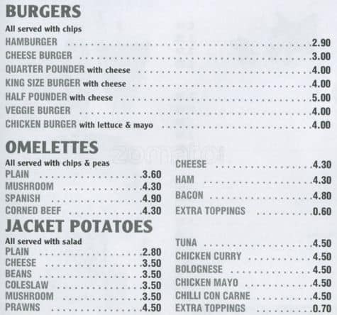 Menu at Hills Cafe, Enfield