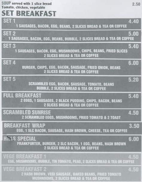 Menu at Hills Cafe, Enfield