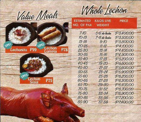Carta del restaurante Lechon Pugon, Ciudad Quezon