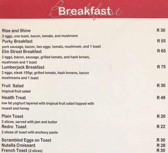 Menu at Elm Street Cafe, Edenvale, Shop 1 Dowerglen Plaza Corner Elm St and