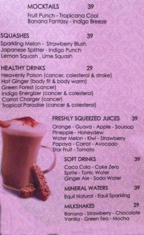 Menu at Indigo Resto & Bar, Tangerang, Aston Hotel Cengkareng