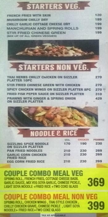 Menu at Sizzles Cafe, Chandigarh