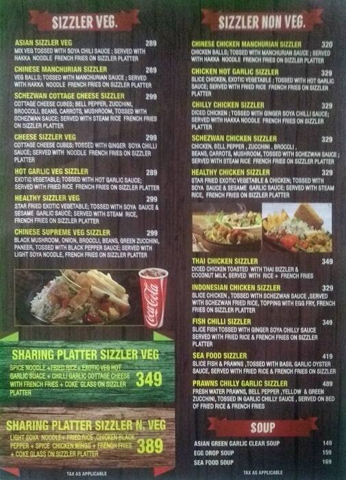 Menu at Sizzles Cafe, Chandigarh