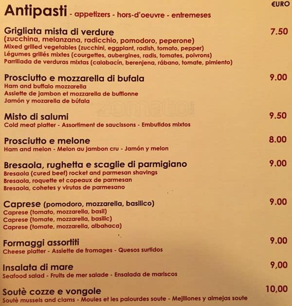 Menu da EST EST EST restaurant in Rome, Roma, Via Principe Amedeo