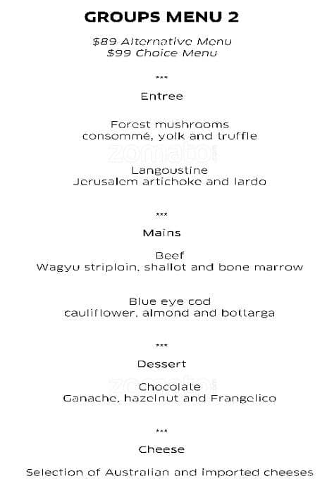 Menu at Privé restaurant, Brisbane City, Sofitel Brisbane Central