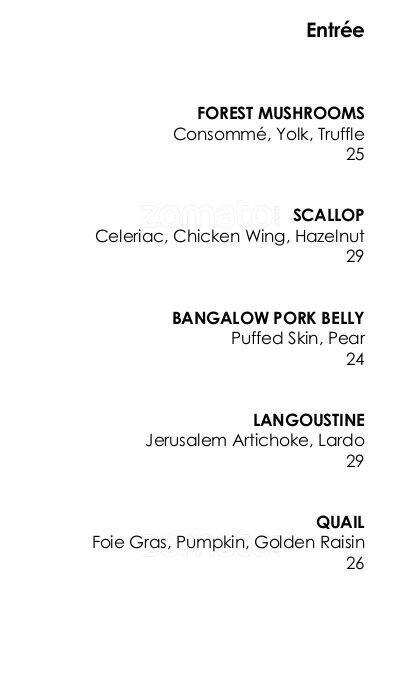 Menu at Privé restaurant, Brisbane City, Sofitel Brisbane Central