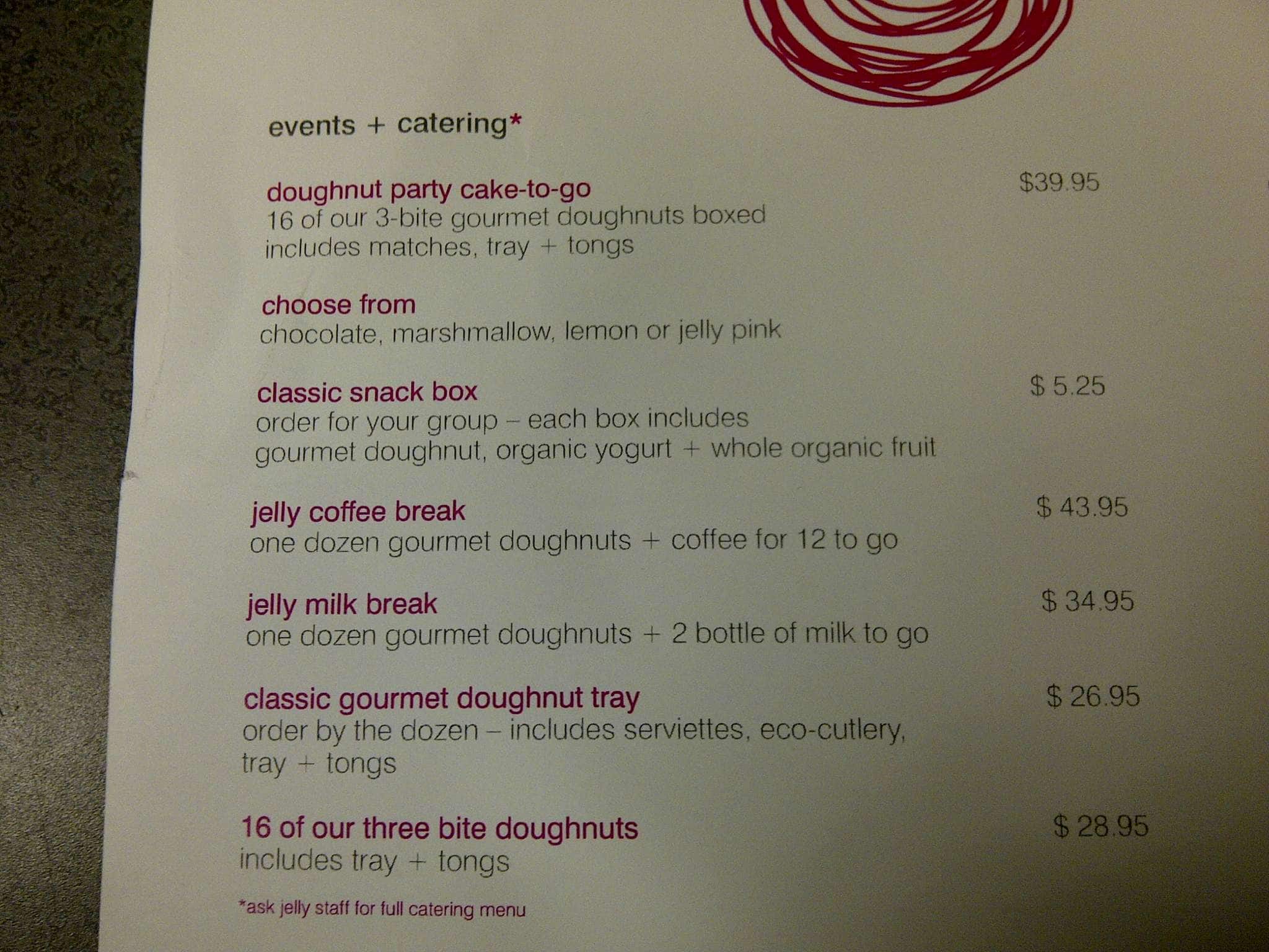 Menu at Jelly Modern Doughnuts restaurant, Calgary, 8 St SW