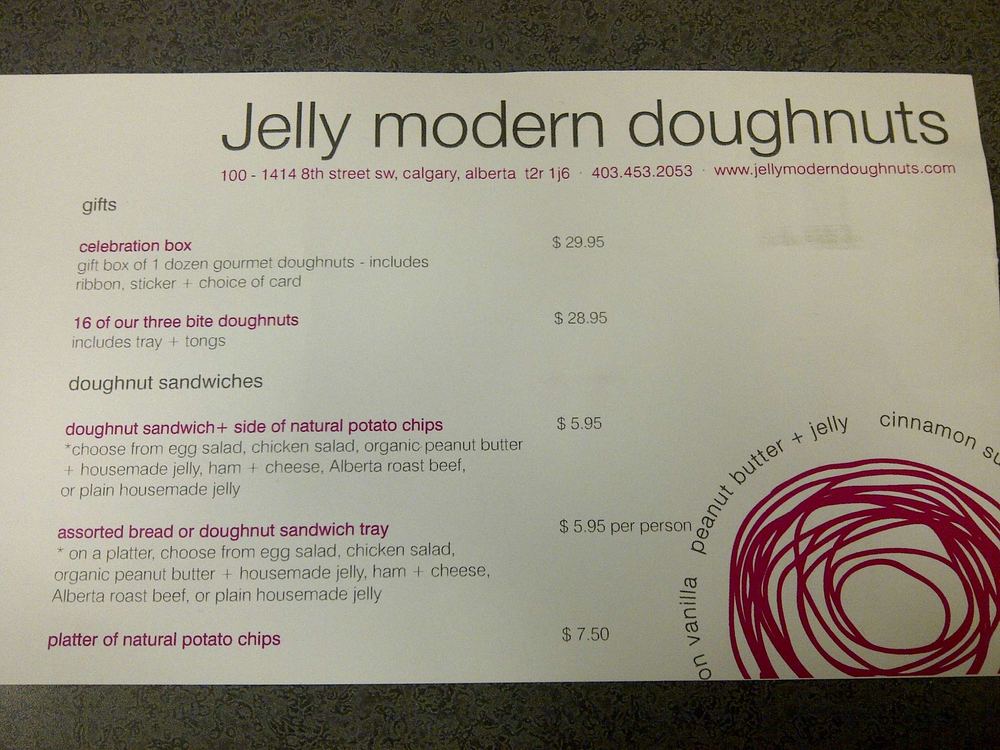 Menu at Jelly Modern Doughnuts restaurant, Calgary, 8 St SW