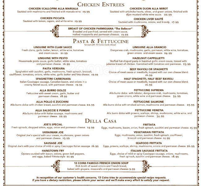 Menu at 13 Coins restaurant, Bellevue, 900 Bellevue Way NE #100